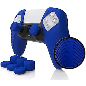 Foamy Lizard SensePro PS5 Controller Skin | Dock Compatible, Soft Flat Anti-Slip Studded Silicone Gel Grip Cover for PlayStation 5 Dualsense, Rubber Protector Plus 8 Raised Thumb Grip Caps (Blue)