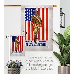First in The Fight Garden Flag - Set Wall Hanger Armed Forces Marine Corps USMC Semper Fi United State American Military Veteran Retire - House Banner Small Yard Gift Double-Sided Made USA 13 X 18.5