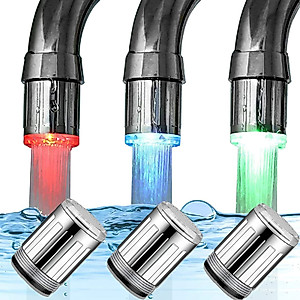 3 Pieces 3-Color Temperature Sensitive Gradient LED Water Faucet Light Water Stream Color Changing Faucet Tap Sink Faucet for Kitchen and Bathroom