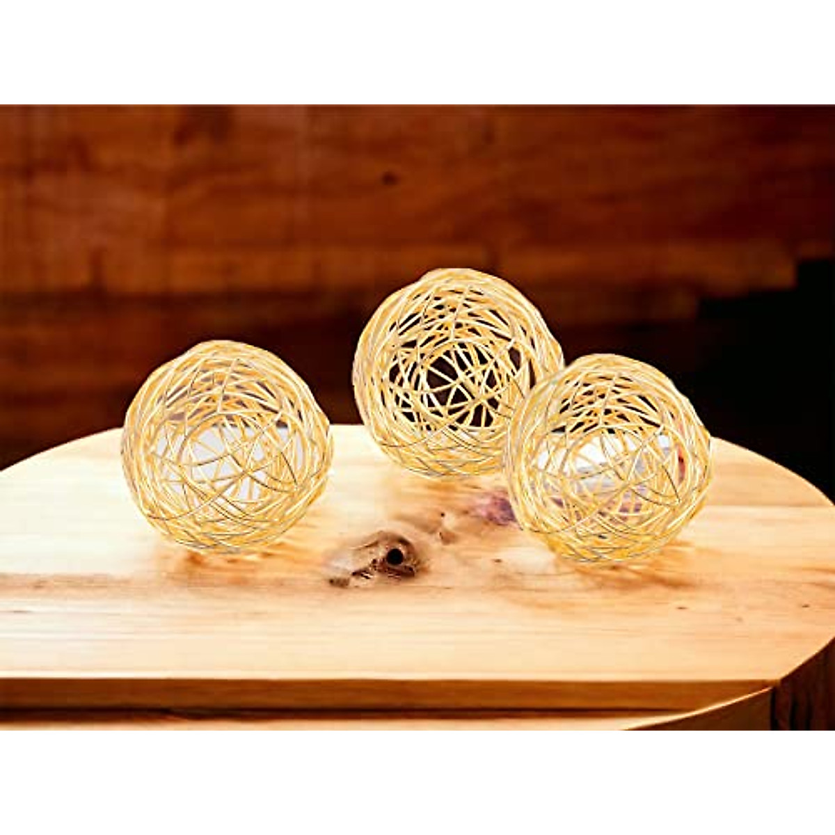 Alpha Living Home Gold Metal Band Decorative Dining Ball Set of 3 - Geometric Sculptures, Metal Sphere Decorative Ball, Decorative Balls for Centerpiece Bowls, Orbs Decorative Balls - 4.5 Inches