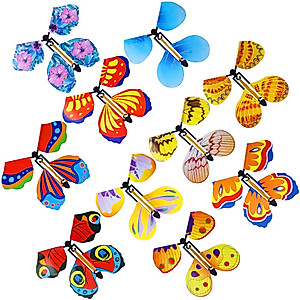 Outee 10 Packs Flying Butterfly Card Surprise Wind Up Butterfly in The Book Rubber Band Powered Gift Butterfly Fairy Flying Toy Great Xmas Gifts Surprise Gift Teacher Appreciation Gift