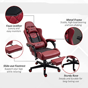 Vinsetto Racing Gaming Chair Diamond PU Leather Office Gamer Chair High Back Swivel Recliner with Footrest, Lumbar Support, Adjustable Height, Red