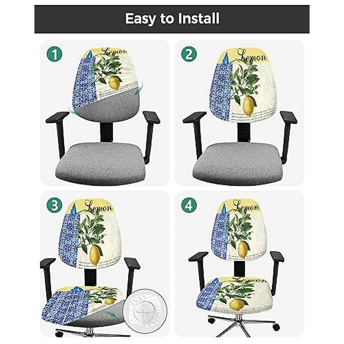Big buy store Office Chair Cover Lemon and Leaves Desk Chair Cover Stretch Elastic Universal Computer Chair Covers Butterfly Blue Lattice Flower Pattern Stretch Rotating Chair Slipcovers Protectors