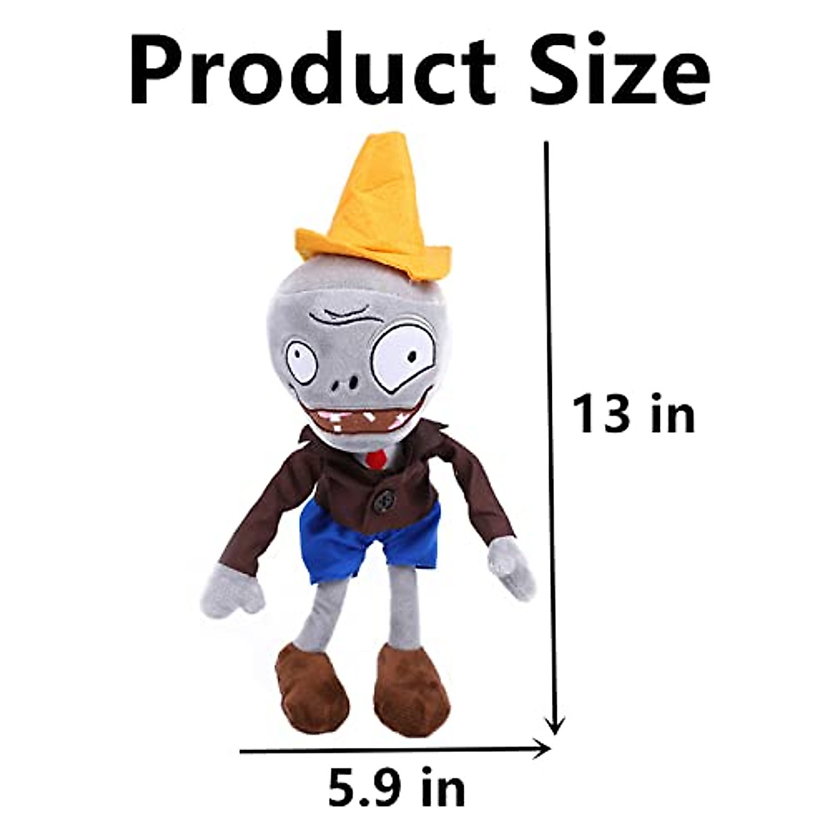 JHESAO 12" PVZ Plush Conehead Zombies Brown Coat Toys PVZ 1 2 Stuffed Soft Doll Roadblock Conehead Zombie New