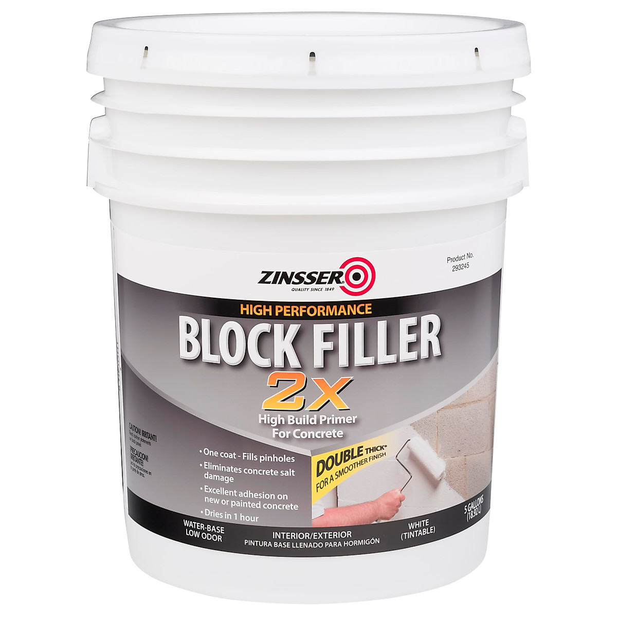 Zinsser 293248 Block Filler 2X High Build Primer for Concrete, 5 Gallon, White