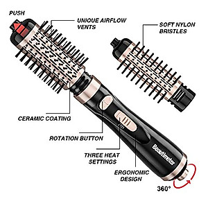 Beautimeter Hair Dryer Brush, 3-in-1 Round Hot Air Spin Brush Kit for Styling and Frizz Control, Negative Ionic Blow Hair Dryer Brush Volumizer, 2 Detachable Auto-Rotating Curling Brush, Black & Gold