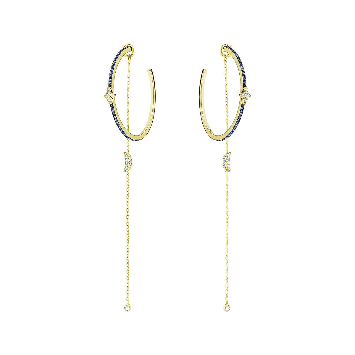 Swarovski Duo Moon Pierced Earrings, Teal, Mixed Plating