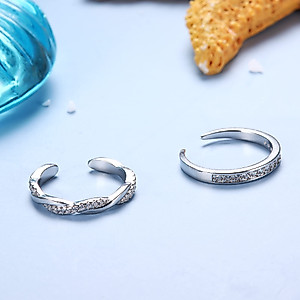 FIASASO 2 Pcs Sterling Silver Toe Rings for Women Adjustable Band Toe Rings Summer Beach Open Toe Ring Foot Jewelry Set Silver