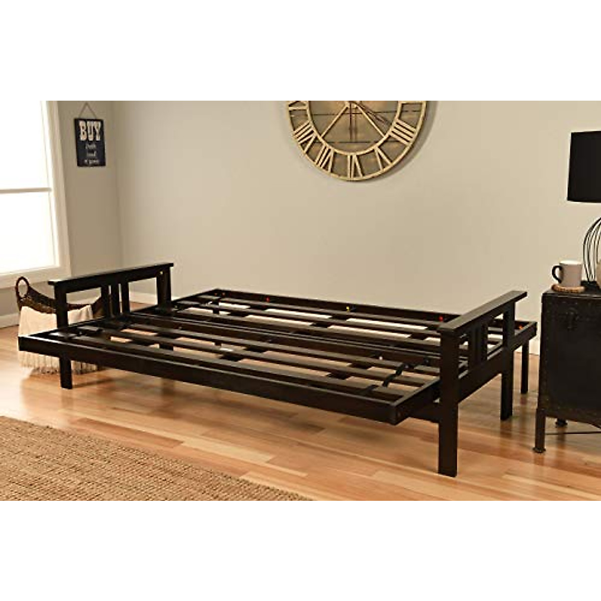 Kodiak Furniture Monterey Queen Futon Set in Espresso Finish, Suede Black