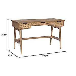 Linon Natural Dutton Wood and Rattan Desk