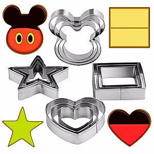 Metal Cookie Cutters Set - Mickey Mouse, Square, Heart, Star - 12Pieces Cookie Cutters - Fruit Cutter, Polymer Clay Cutters and Cookie Cutters for Kids - Cookie Cutter Set for Kitchen Baking