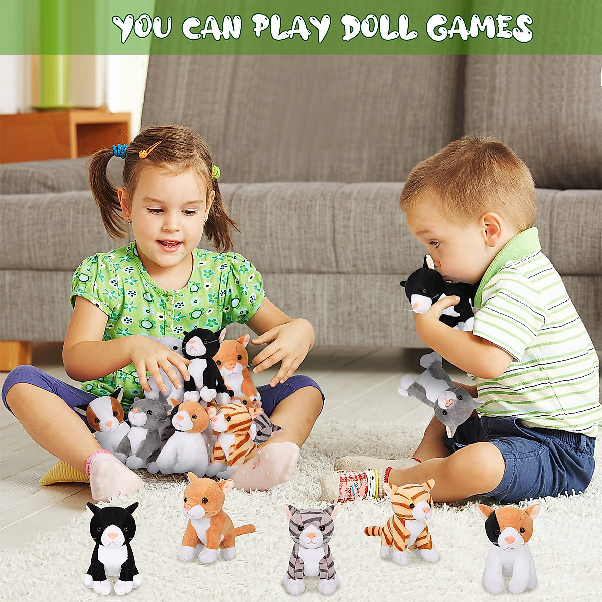 8 Pieces Plush Pets 5 Inch Stuffed Animals Bulk Assorted Cute Stuffed Pet Animal Plush Toys Small Plush Animals for Halloween Kid Classroom School Pet Party Favors Supplies Decoration (Cat)