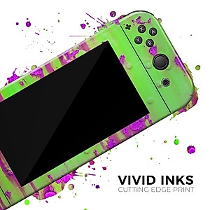 Design Skinz - Compatible with Nintendo Switch OLED Console Bundle - Skin Decal Protective Scratch-Resistant Removable Vinyl Wrap Cover - Lime Green Metal with Hot Purple Rust