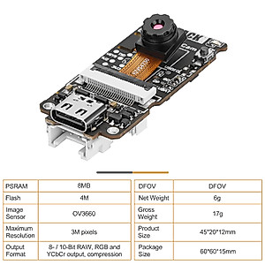 MakerFocus ESP32 Camera Module WiFi Board: 3MP OV3660 Timer Webcam ESP32-cam Development Board Image Transmission Supports UART Communication Programmable M5Burner Firmware Burning Tool