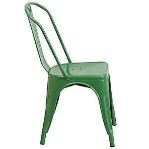 EMMA + OLIVER 4 Pack Green Metal Indoor-Outdoor Stackable Chair - Restaurant Chair - Bistro Chair