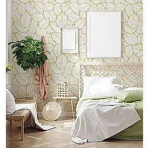 Peel and Stick Wallpaper Gold Contact Paper Leaf Wallpaper Boho Leaves Peel and Stick Wallpaper Self-Adhesive Wallpaper Waterproof Wallpaper for Wall Home 17.7" X118"