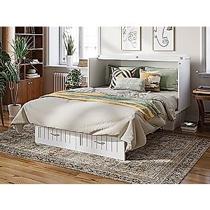 AFI, Sydney Modern Coastal Queen Solid Wood Murphy Bed Chest with Mattress in White