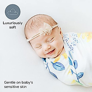 First Landings Newborn Swaddle Set - Matching Headband and Baby Blanket (Set of 2 Each) 36" x 36" Receiving Baby Blanket Boy and Girl - For Newborn Photography, Nursing Covers, Burp Cloths (Sunflower)