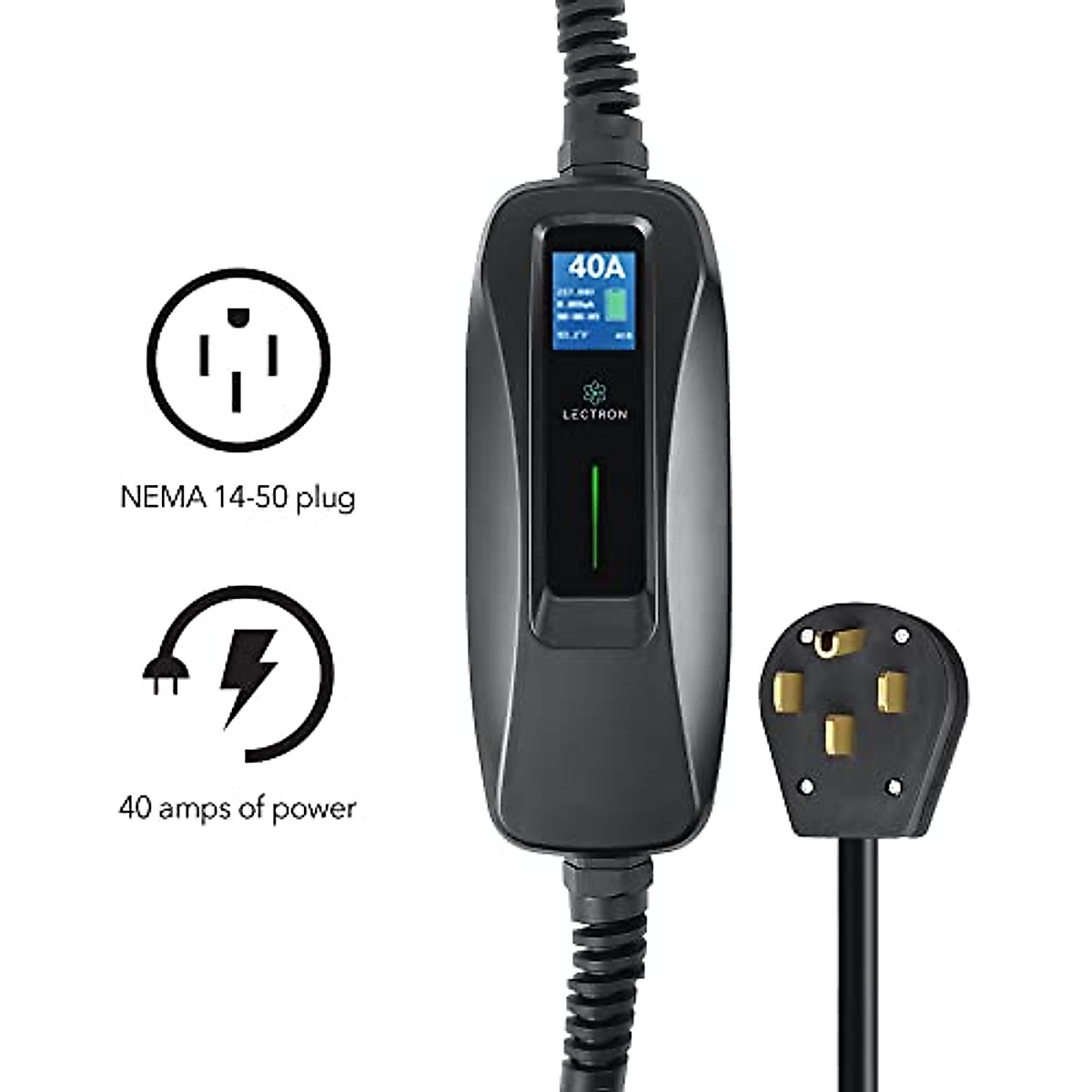 Lectron 40 Amp Level 2 EV Charger - 240V, 40 Amp, 9.6 kW, 15 ft Extension Cord & J1772 Cable - Portable Electric Car Charger for J1772 EVs with NEMA 14-50 Plug