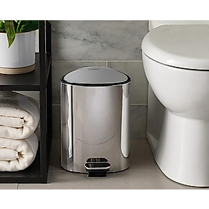 Joseph Joseph EasyStore Luxe Stainless Steel 5 Liter Pedal/1.3 Gallon Trash Can with Bin Liner Storage, Soft-Close Lid, Removable Inner Bucket, for Bathroom, Bedroom, Office
