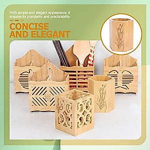 iplusmile Kitchen Utensil Holder Wood Kitchen Tool Holder for Countertop Table Chopstick Holder Cutlery Storage Organizer Spoon Chopsticks Basket Kitchen Organizer