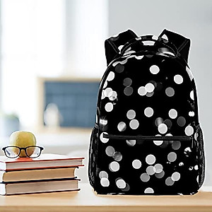 Teens Student Backpacks Boys Girls School Bookbags Laptop Backpack Black Polka Dot Schoolbag Purse Casual Daypack Bag with Multiple Pockets