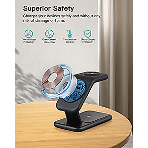 3-in-1 MagSafe Charger Stand, 18W Fast Magnetic Charger for iPhone 14, 13 & 12 Series - Apple Watch & AirPods, Wireless Charging Station for Multiple Devices with Adapter and LED