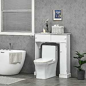 HOMCOM Freestanding Over The Toilet Bathroom Cabinet with Adjustable Shelves, Toilet Rack, Space Saver, Wooden Bathroom Storage Organizer