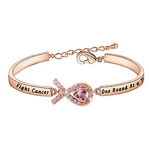 MAOFAED Cancer Fighter Gift Cancer Survivor Gift Fight Cancer One Round At A Time Cancer Awareness Jewelry Cancer Patients Jewelry Gift For Her (fight cancer one round RG)