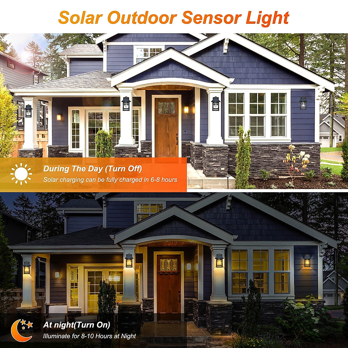 Solar Lanterns Outdoor Waterproof with 3 Modes, Solar Porch Lights Dusk to Dawn Outdoor Lighting, Motion Sensor Outdoor Wall Lights, Exterior Lighting Fixtures for Yard, Fence, Patio, Barn, Garage