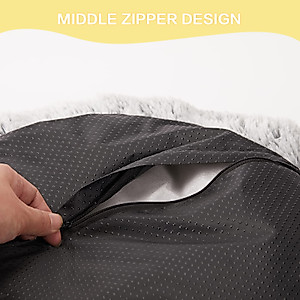 Bedfolks Calming Donut Dog Bed, 45 Inches Round Fluffy Dog Beds for Extra Large Dogs, Anti-Anxiety Plush Dog Bed, Washable Pet Bed with Non-Slip Bottom (Dark Grey, Extra Large)