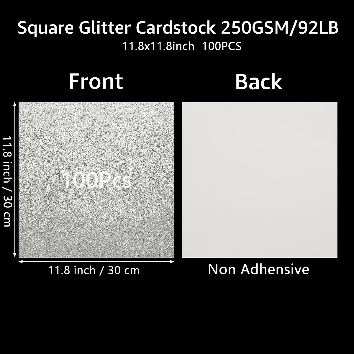 Acrux7 100 Sheets Silver Glitter Cardstock 12 x 12 Inch Glitter Cardstock Paper for Invitations, Scrapbook, DIY Cards, Graduations, Crafts, Printing, Box Wrapping Silver Shimmer Paper 250GSM/92lb
