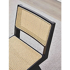 Way2Furn Rattan Chair Set of 2, Mid Century Modern Chair for Kitchen, Cane Dining Chair with Cane Back & Wood Base, Dining Room, Study Room, Living Room, Yard, B&B, Teahouse, Hotel, (Black)