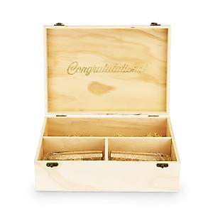 Twine Champagne Bottle Gift Box, Wine Box with Lid and 2 Stemless Champagne Flutes, Packing Straw, Holds 1 Champagne Bottle, Wood