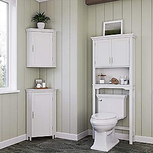 RiverRidge, White Somerset Bathroom Over the Toilet Storage Spacesaver with Open Shelf and Two Doors