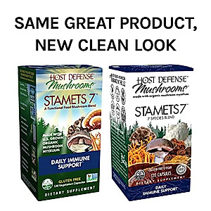 Host Defense, Stamets 7 Capsules, Daily Immune Support, Mushroom Supplement with Lion’s Mane and Reishi, Unflavored, 120