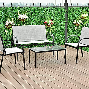 HAPPYGRILL 4 Pieces Patio Conversation Set Outdoor Furniture Set with Coffee Table for Garden Lawn Backyard