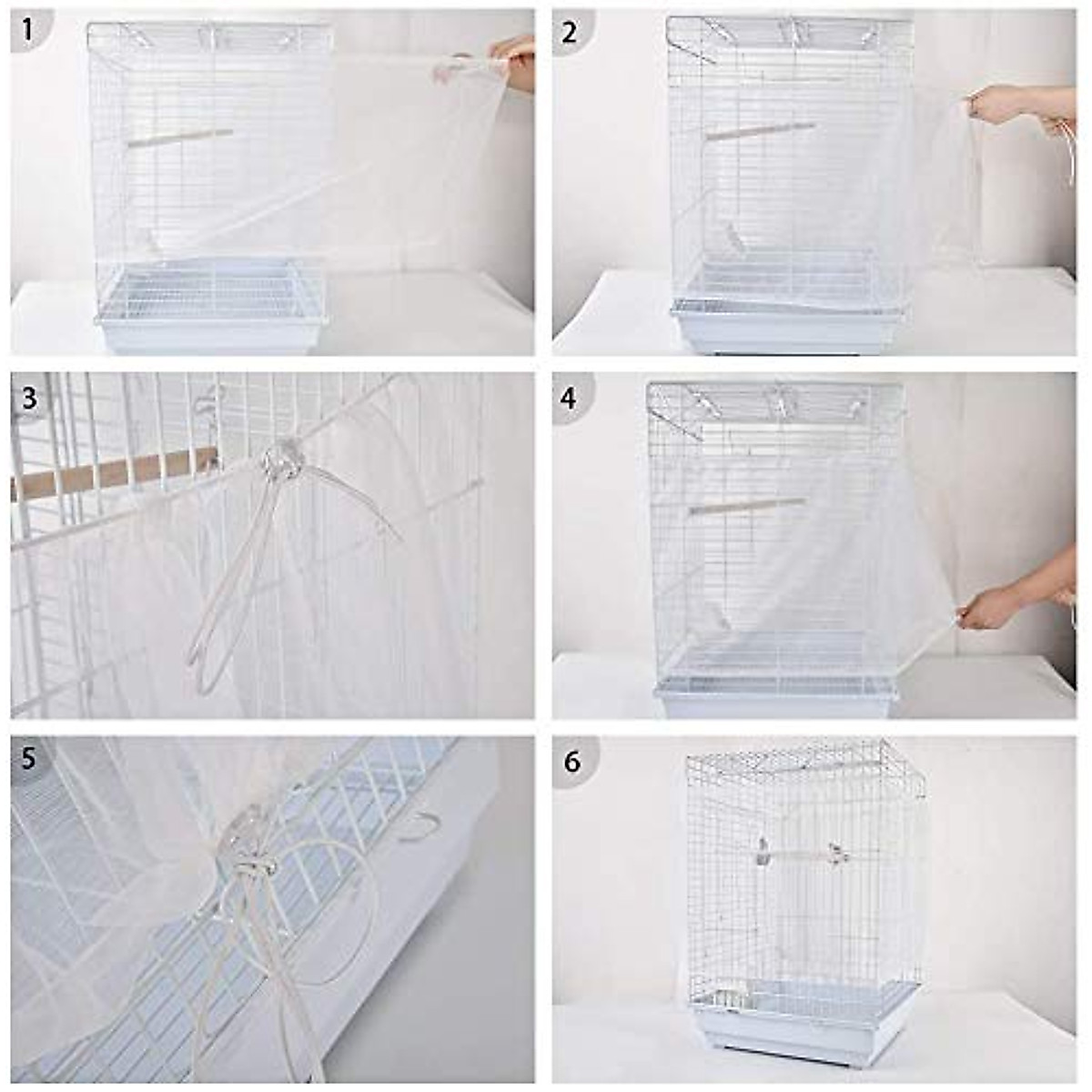 JUTTA Bird Cage Seed Catcher Parrot Cage Mesh Skirt Universal Birdcage Cover Birdseed Nylon Net Guard extra large (Not Include Birdcage) (White)