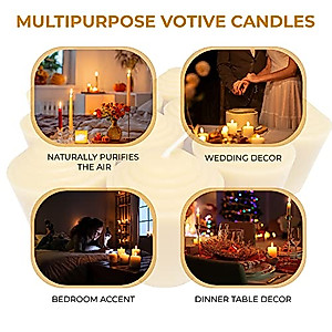 BeeTheLight Votive Candles (Pack of 12) - Unscented - 15 Hours Burn Time Each - Naturally Light Honey Scented - 100% Pure Beeswax Candles - Handmade Decorative Votive Candle Set