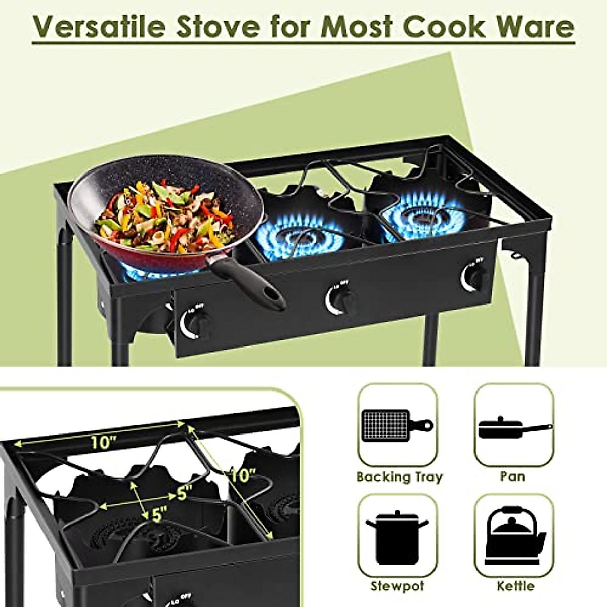 STAKOL 3 Burner Propane Stove Outdoor, 225,000 BTU Camping Stove Propane with Removable Legs & CSA Regulator, High Pressure Portable Gas Stove for Cooking Home Patio Cookout