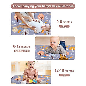 MIIMER Washable Baby Play Mat Portable Playmat for Babies 63x43”, Foldable Toddler Playpen Mat Non-Slip Baby Tummy Time Mat, Soft Floor Play Mats for Infants Extra Large Crawling Mat Grey Forest