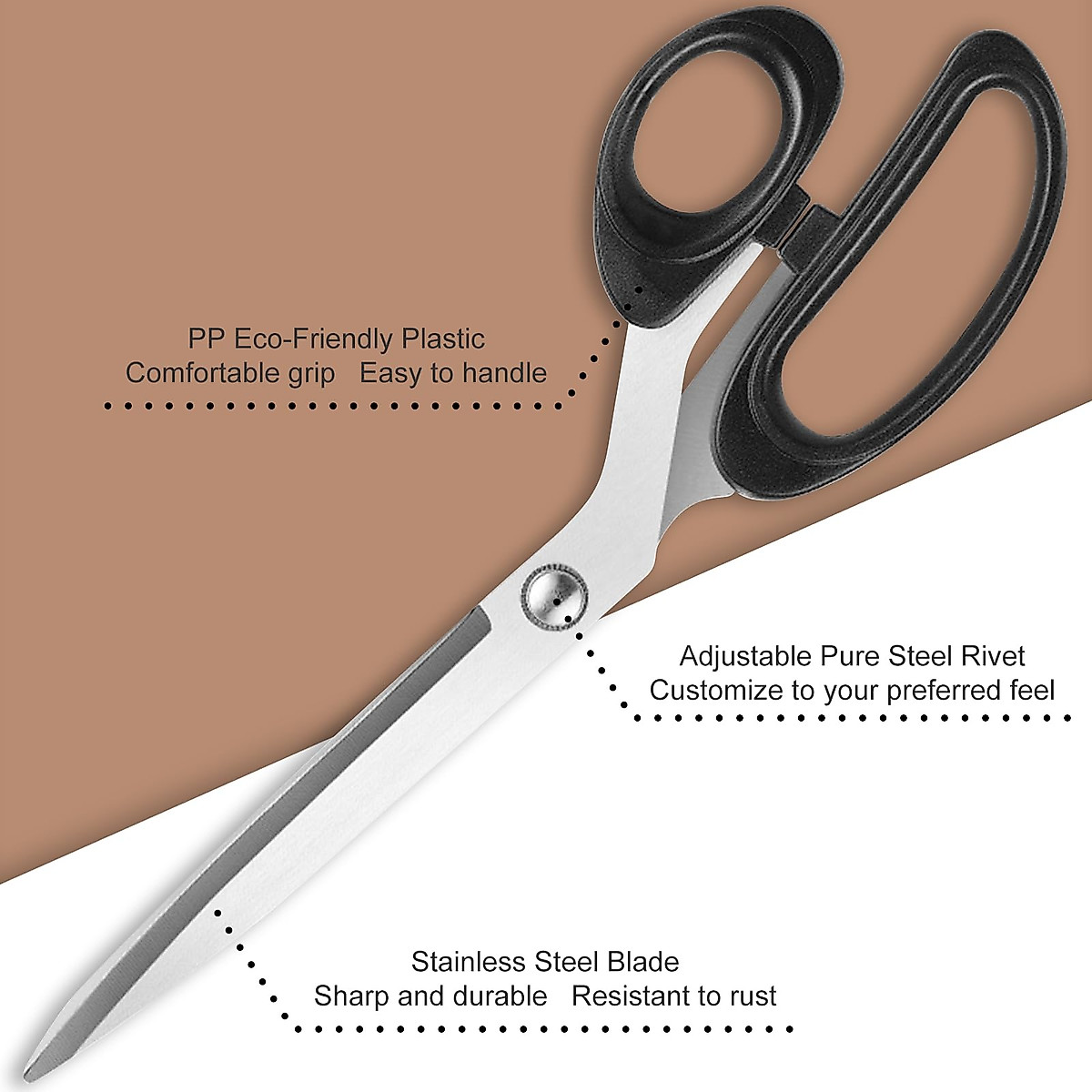 10-Inch All-Purpose Sharp Fabric Scissors - Heavy-Duty Stainless Steel Professional Shears for Cutting Clothes, Leather - Ideal for Tailor, Home, Office Use.