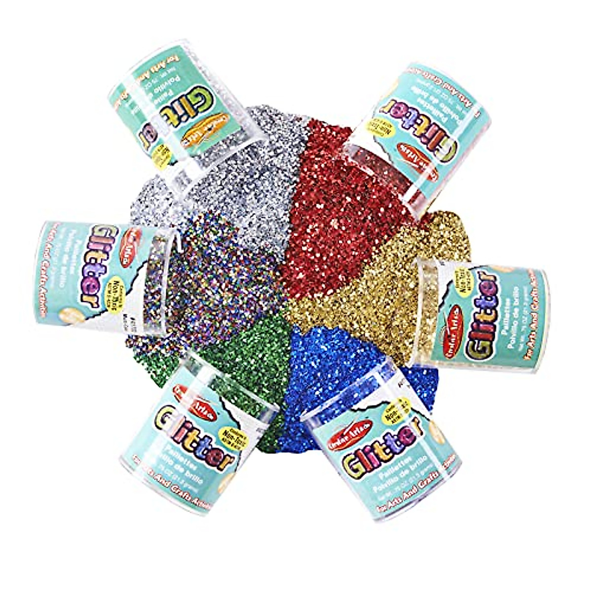 Creative Arts by Charles Leonard Glitter Set, 3/4 Ounce Bottles, 1 Each of Red, Blue, Green, Gold, Silver and Multi, 6 Bottles/Set (41006)