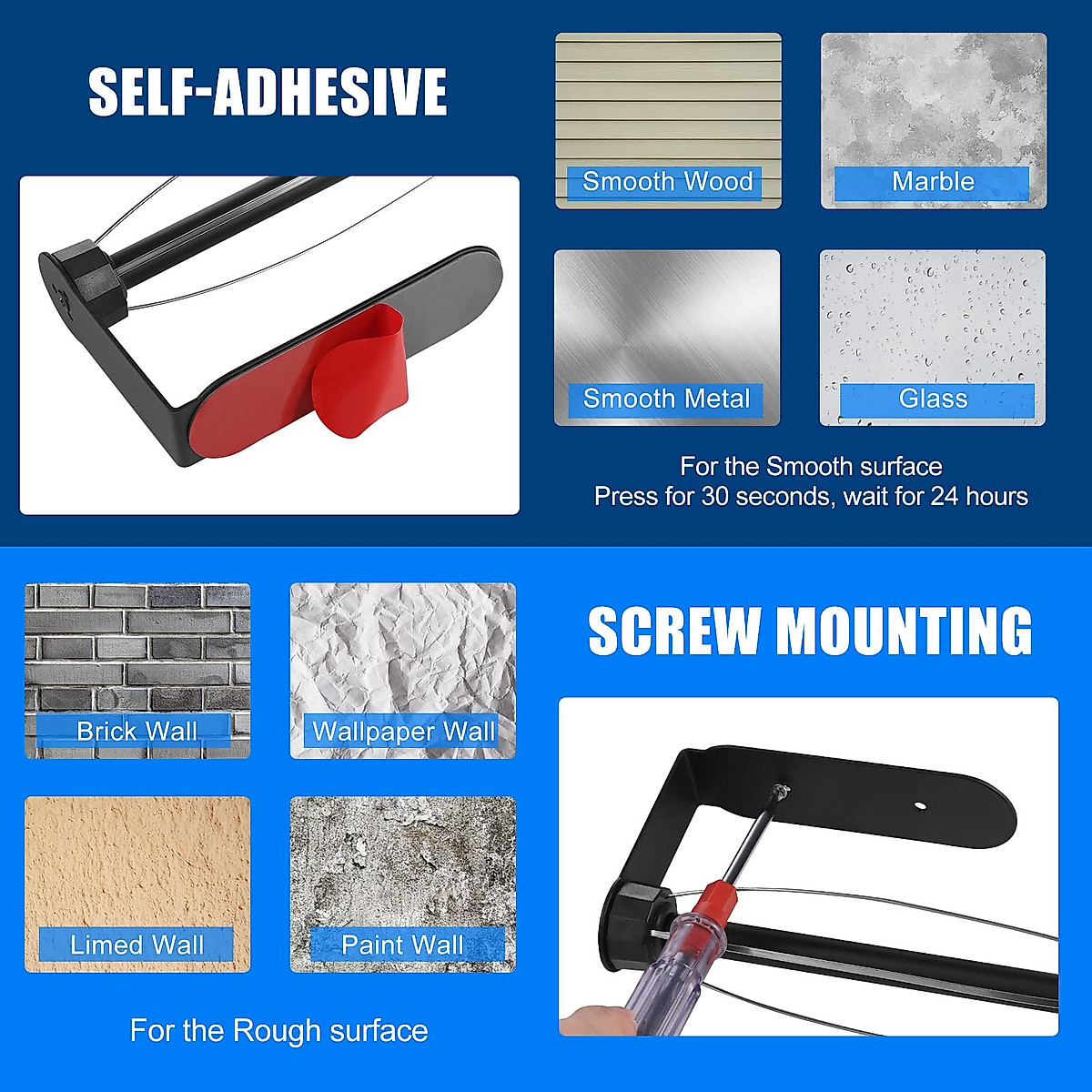 Paper Towel Holder, Single Hand Operable Under Cabinet Paper Towel Holder Wall Mount with Damping Effect for Kitchen, Counter, Cabinet, Bathroom