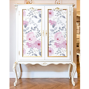 Floral Wallpaper Floral Contact Paper Peel and Stick Wallpaper Boho Wallpaper for Bedroom Pink Flower Wallpaper Leaf Wallpaper Self-Adhesive Removable Wallpaper Watercolor Kids Nursery 17.3“×78.7”