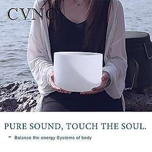 CVNC 440Hz 8 Inch F Note Heart Chakra Frosted Quartz Crystal Singing Bowl with Carry Case bag and Mallet