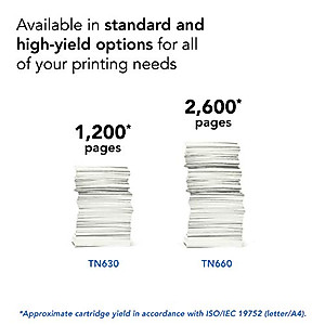 Brother Genuine TN660 2-Pack High Yield Black Toner Cartridge with approximately 2,600 page yield/cartridge