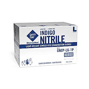 The Safety Zone ® Powder Free Indigo Nitrile Gloves, Case of 1,000 Gloves (Small)