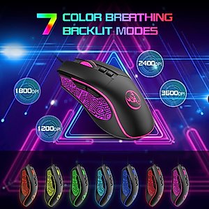 SELORSS Gaming RGB Wired Keyboard and Mouse Combo - USB Gaming Keyboard Compact 61 Keys RGB LED Backlit & Gaming Mouse 6400 DPI - Wired Switch Contoller for Nintendo,Windows PC Gamers,PS4-4 in 1