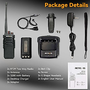 Retevis RT29 Military Grade Walkie Talkies, Long Range 2 Way Radio with Earpiece, 700,000 sq. ft/50 Floor Range, Dust Protected and Splashproof (IP54 Rating), Heavy Duty Two Way Radio (2 Pack)